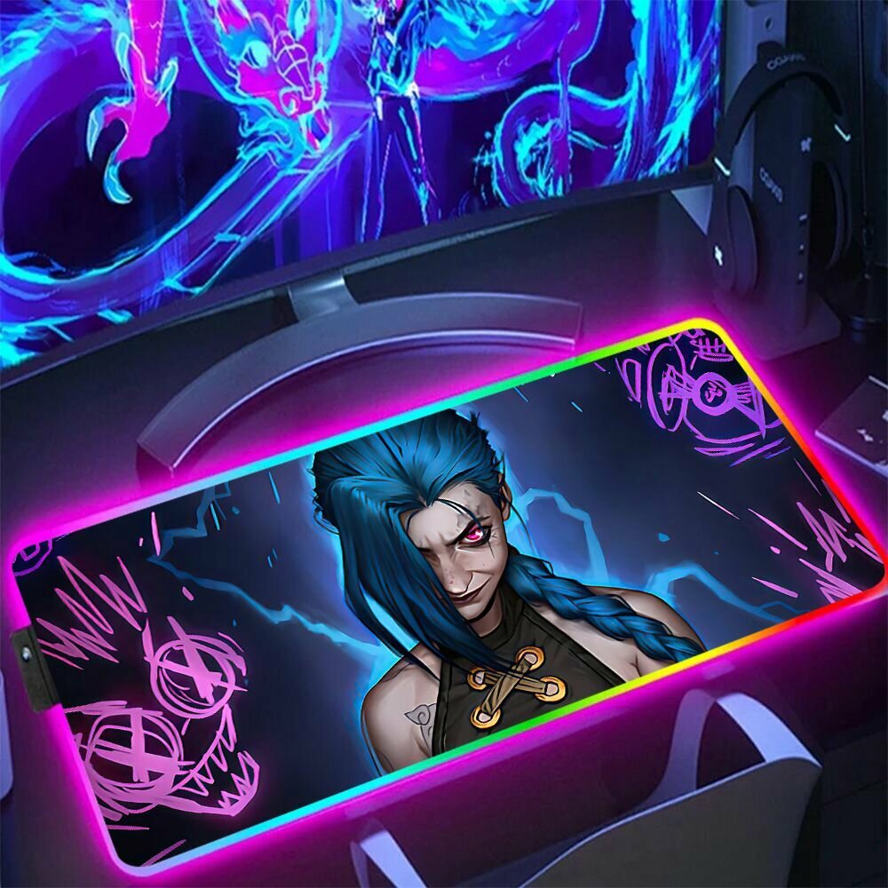 Игровой коврик Jinx League of Legends, с подсветкой, 40x90 см