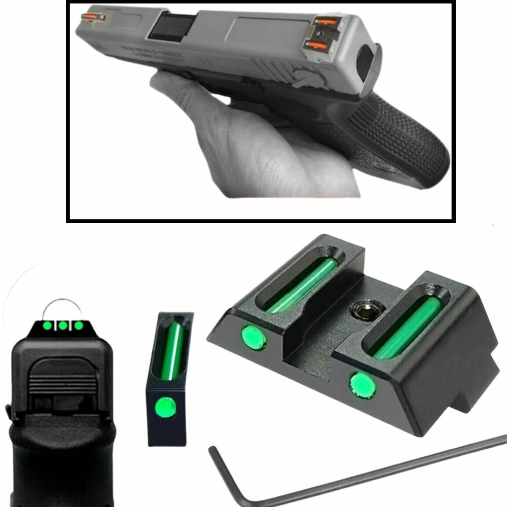 Волоконно -оптическая передняя и задняя прицел для Glock 17 17L 19 22 23 24 26 27 27 33 34 35 38 39