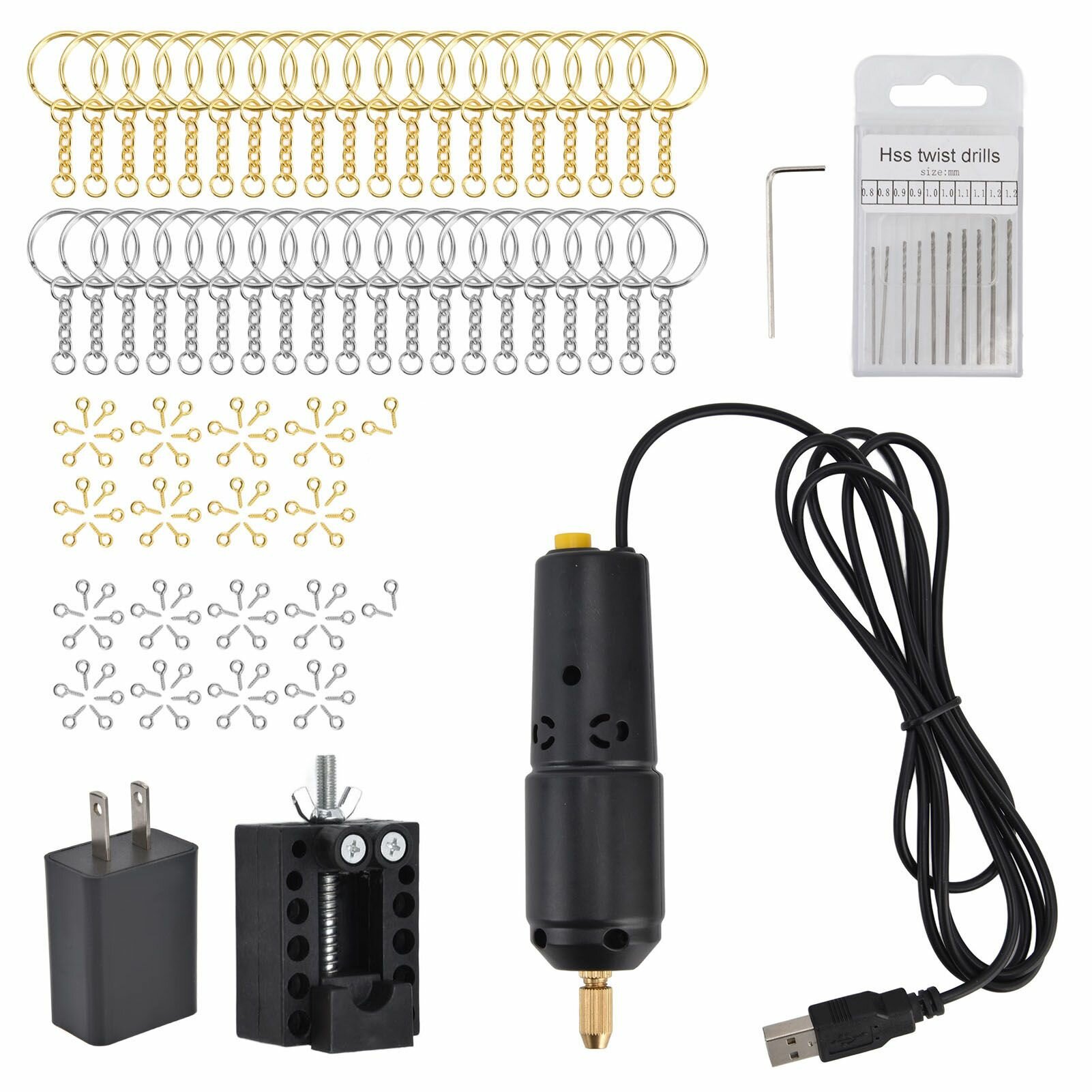 Мини-электрическая дрель-автомат USB для сверления кристаллов и жемчуга своими руками, портативный прецизионный набор вращающихся инструментов с вилкой США, переменный ток 100-240 В, черный