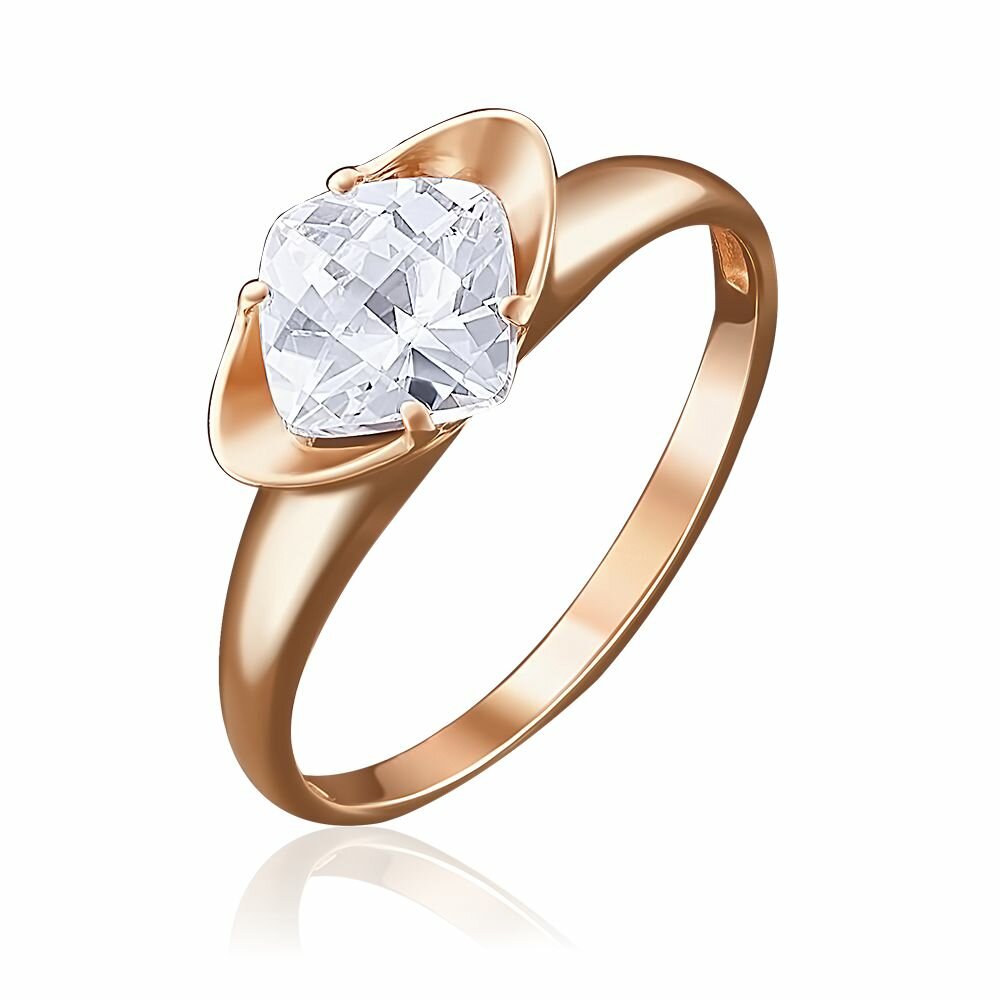 Кольцо помолвочное, красное золото, 585 проба, фианит