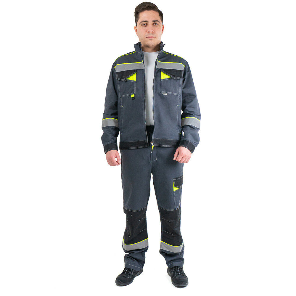 Костюм мужской рабочий Joker Корвет Коттон КБ 1 60-62 рост 170-176 см темно-серый/лимон