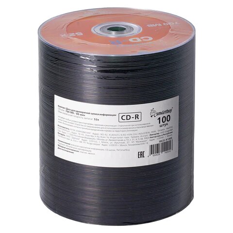 Диски CD-R SMARTBUY, 700 Мб, 52x, Bulk (упаковка на шпиле), комплект 100 шт, SBCD-R100S