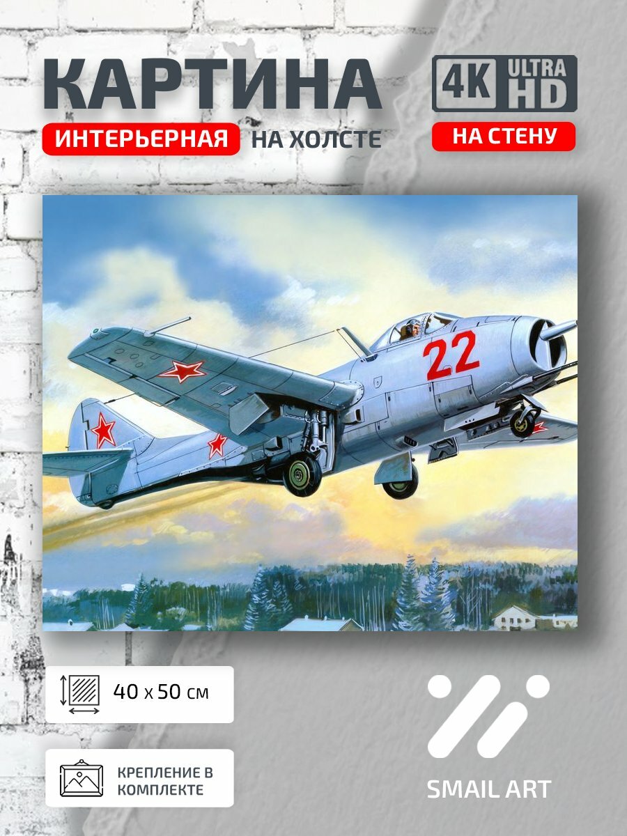 Картина на холсте интерьерная 40 на 50 на стену Миг-9 Fighters для студии авиация интерьер