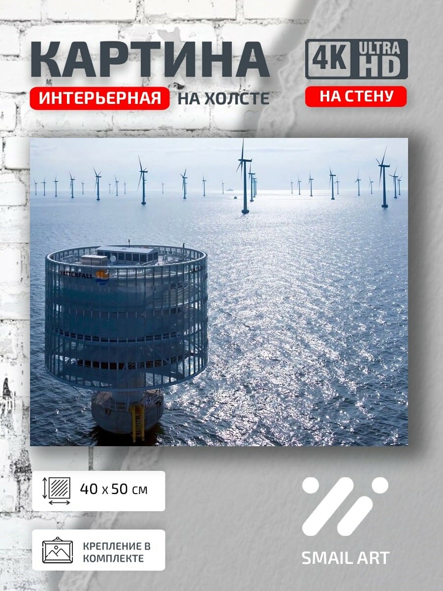 Картина на холсте интерьерная 40 на 50 на стену Пейзаж Ветряки для спальни атмосфера