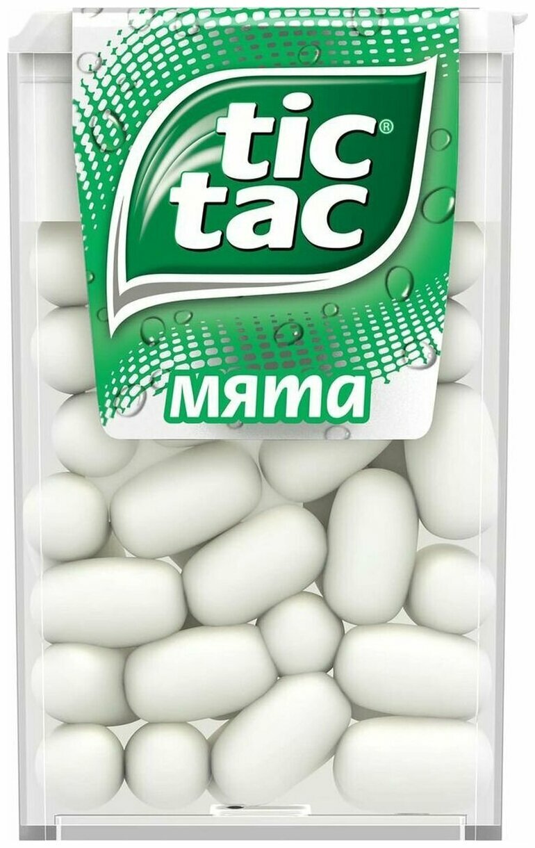Драже Tic Tac со вкусом мяты, освежающие, пластиковая коробка, 16 г — фото 1