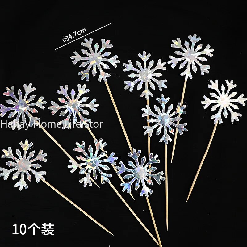 Оптовая продажа, 10 шт, топперы для кексов со снежинками, украшения для дня рождения для маленьких девочек, детские аксессуары для рождественского торта