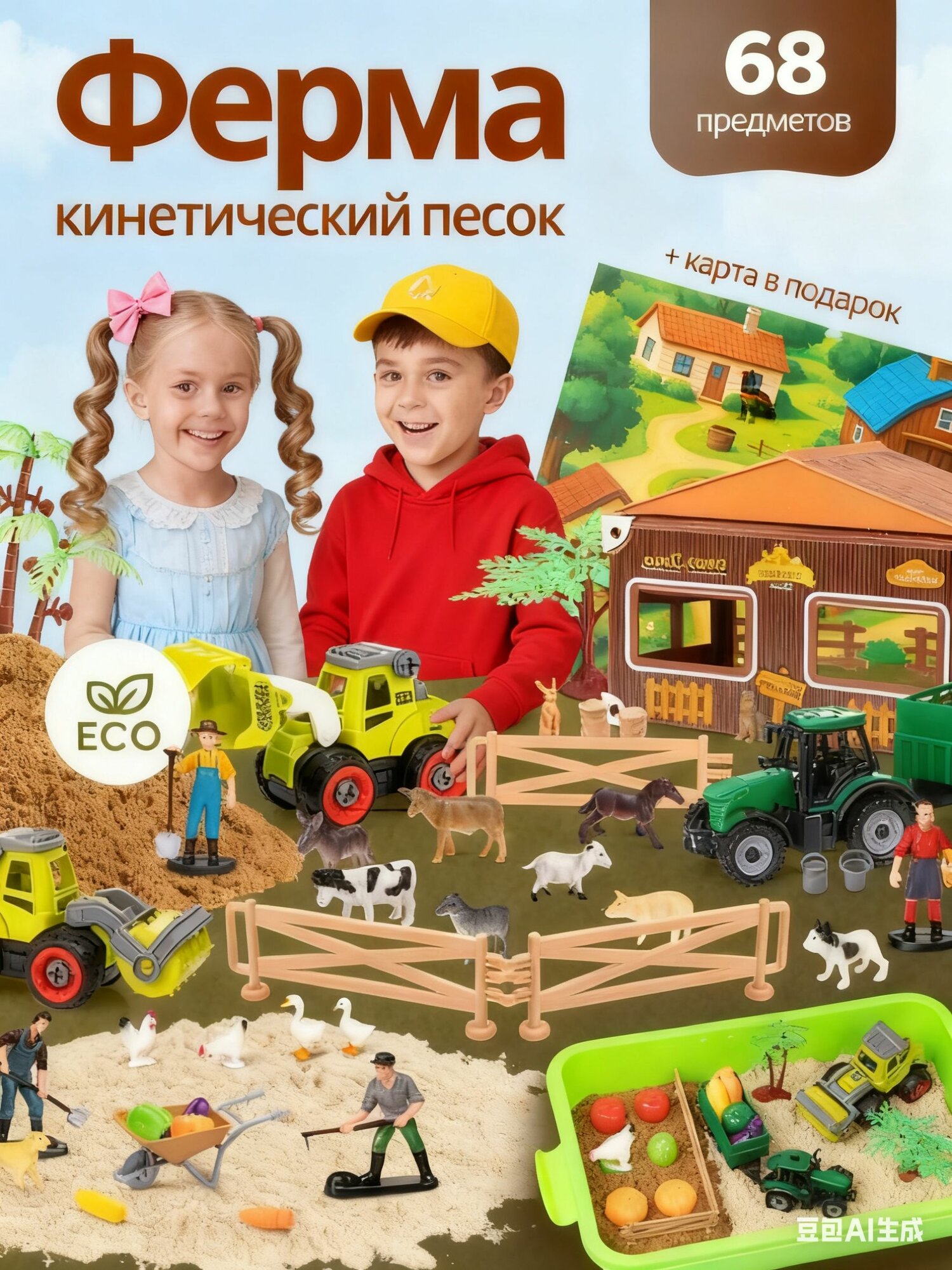 Кинетический песок с песочницей "Ферма"