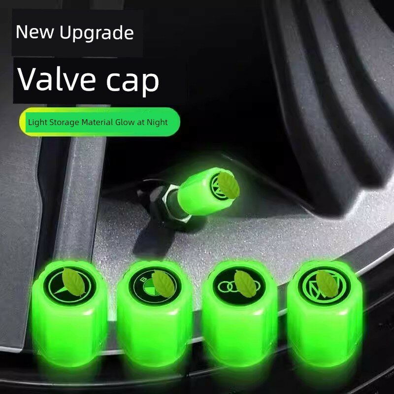4 шт. светодиодные колпачки для клапанов шин Skoda, яркое свечение, универсальная подгонка, прочный дизайн