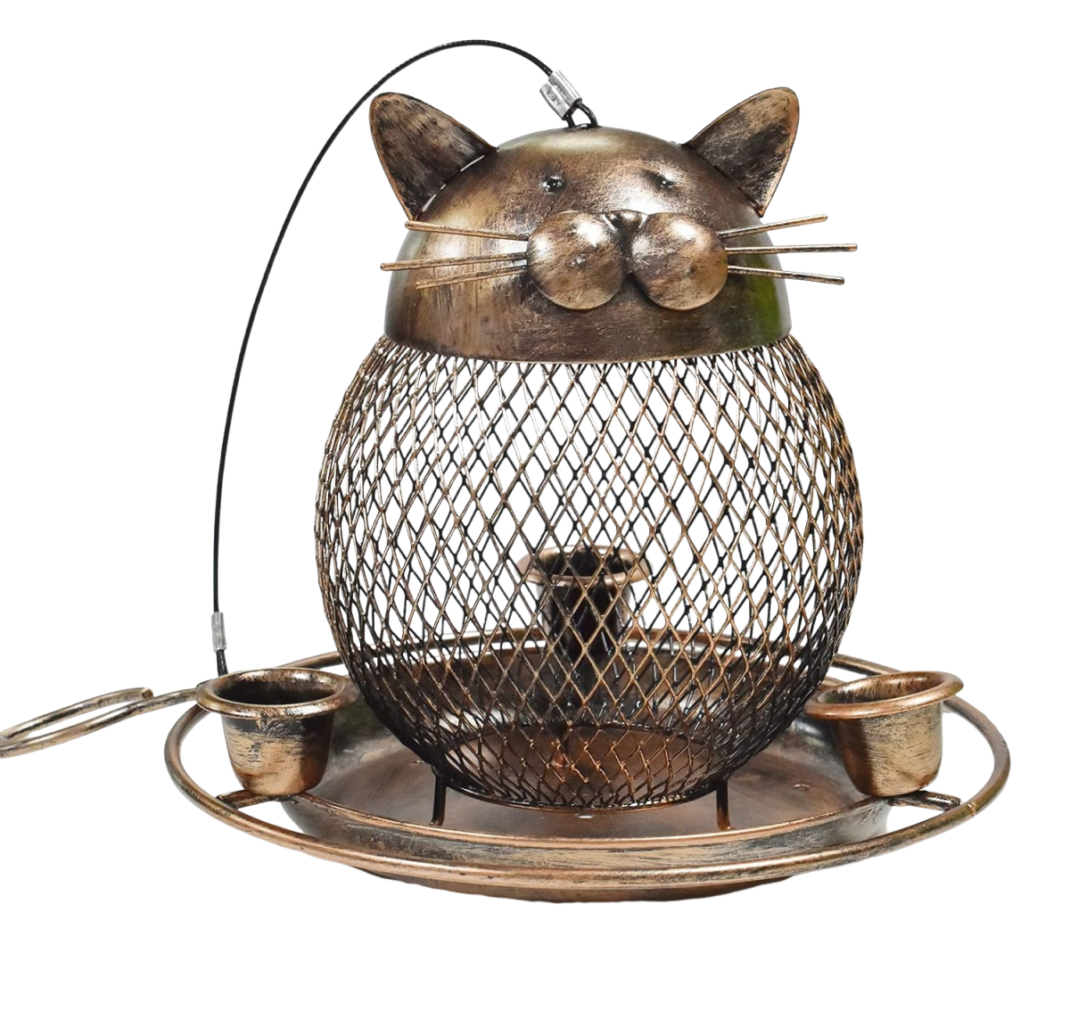 Птичья кормушка для улицы, Металлическая кормушка для диких птиц Heavy Duty, Кормушка для чижов, воробьев для сада, двора, подвесная декор – Котенок бронзовый, Размер 19*17см высота (без подвесной веревки 25см), Вес 309г, Материал Железо, Количество 1 шт.