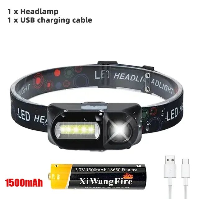 XIWANGFIRE Налобный фонарь 1500mAh, USB
