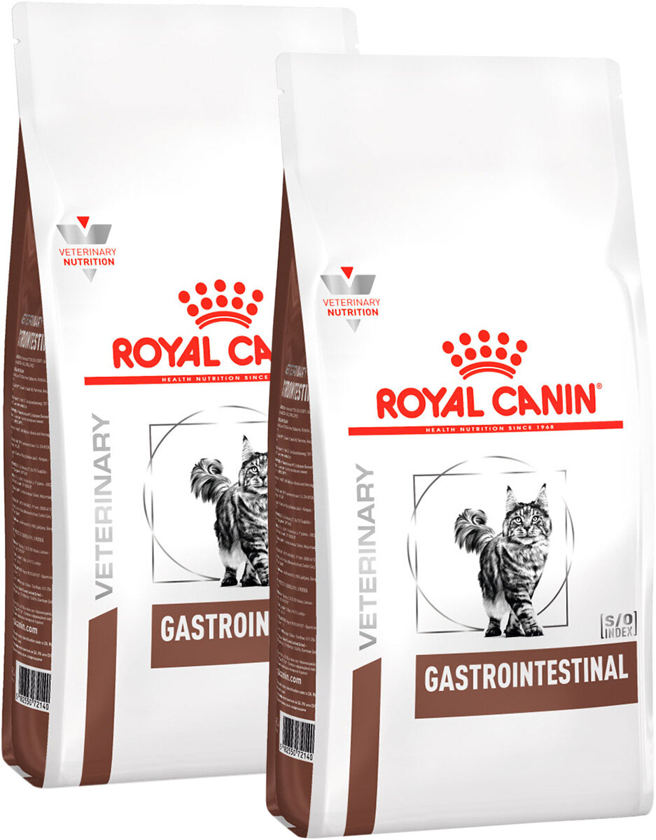 Корм сухой Royal Canin Gastrointestinal Гастроинтестинал для взрослых кошек при расстройствах пищеварения, 2 кг х 2 шт