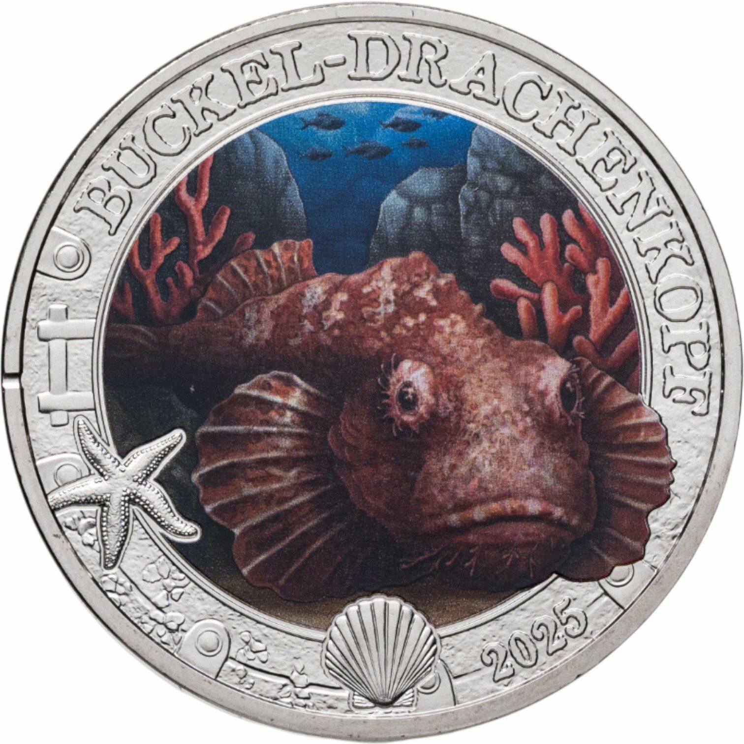 Австрия 3 евро 2025 "Светящаяся морская жизнь - Рыба-камень", Мельхиор медь-никель, в сохранности UNC
