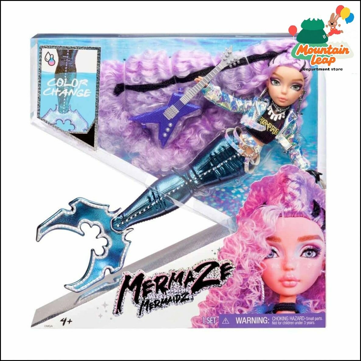 Эксклюзивная кукларусалка Mermaze Mermaidz от MGA Entertainment с трансформирующимся окрасом, подвижными суставами и детализированными аксессуарами предназначена для детей возрастом от пяти лет.