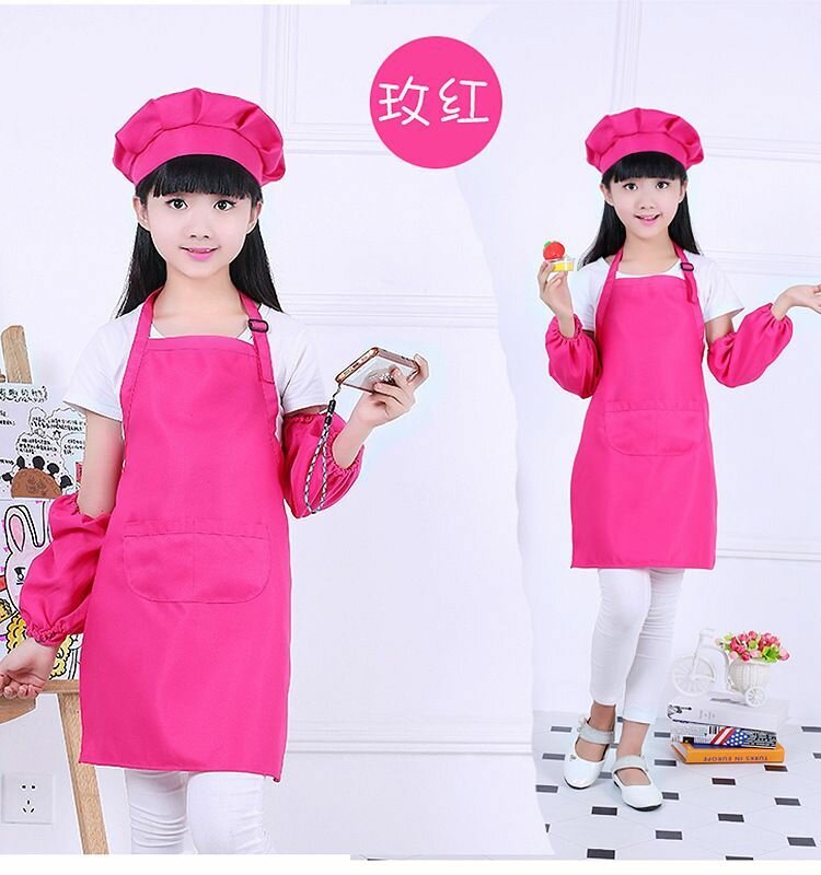 Детский школьный фартук 45x54 см (M), водоотталкивающий полиэстер с нарукавниками и 3 карманами, для рисования, уроков труда и творчества, подходит на рост 116134 см