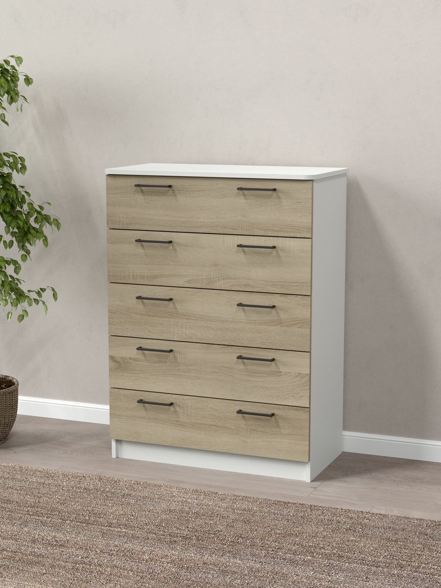 InHouse Комод Весна 5 Белый/Сонома 85х54х91, фасады ЛДСП