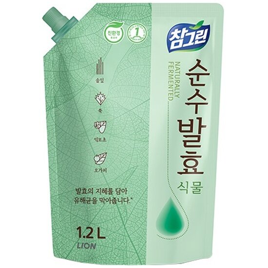 Средство для мытья посуды Lion Chamgreen Pure Fermentation Горные травы, 1.2 л, мягкая упаковка