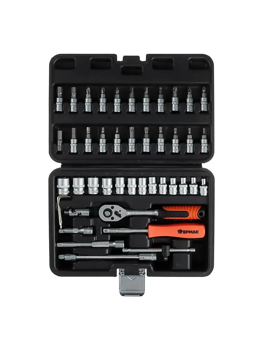 Набор инструментов Ермак, торцевые головки, биты, кейс, 46 предметов