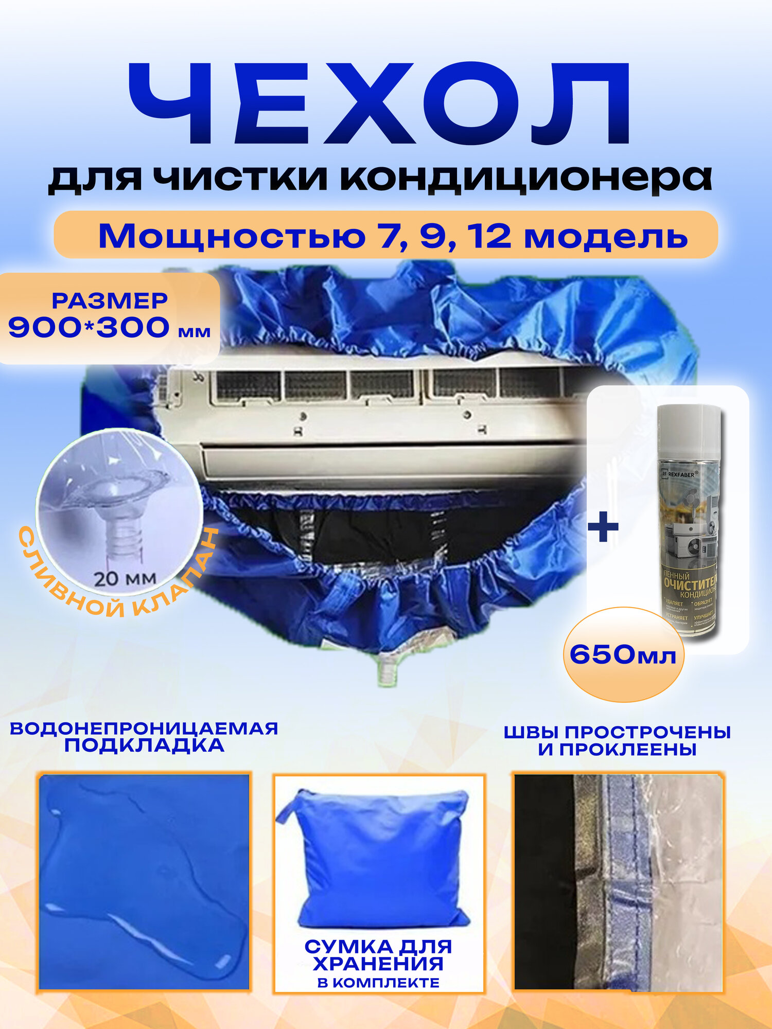 Набор для чистки внутреннего блока кондиционера (сплит-системы) мощностью 7, 9, 12