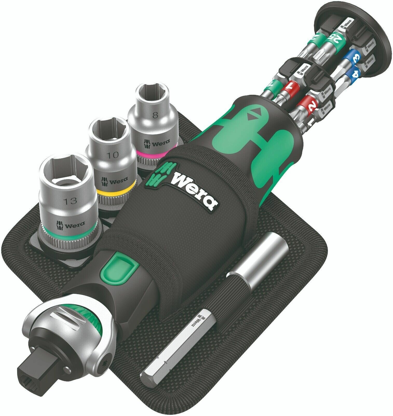 Компактная трещотка 3/8" с магазином для битов и головок , 18 предметов WERA 8009 Zyklop Pocket Set 1 WE-004281
