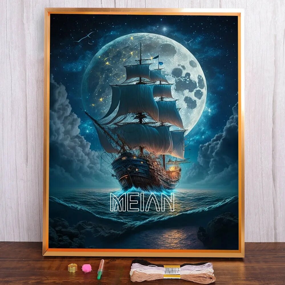 MEIAN Набор для вышивания,40x50CM,14CT, Парусные лодки на море