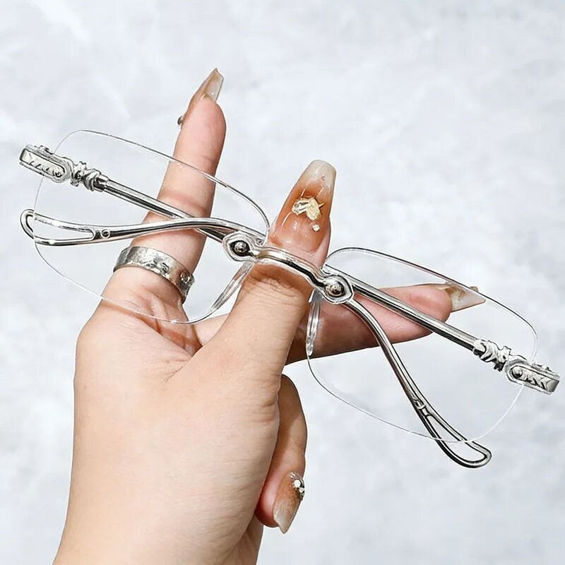 SHENGMEIYU ретро безрамочные очки серебристого цвета серебристый