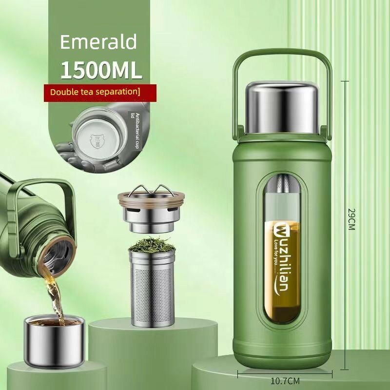 Большая термостойкая стеклянная кружка для мужчин, походный котелок, портативная чайная кружка с разделением на чай и