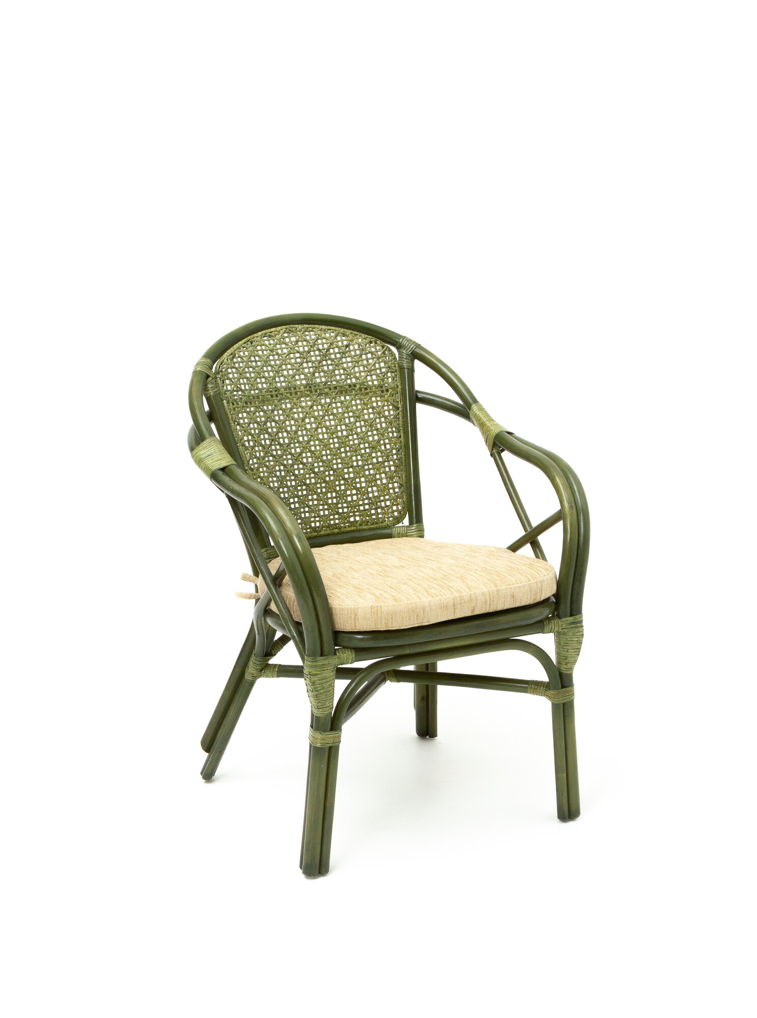 Кресло плетеное из натурального ротанга Петани с подушкой, цвет олива