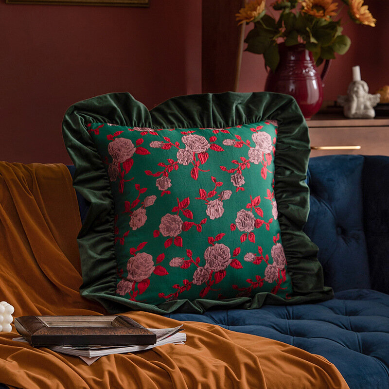 Европейская ретро пасторальная ночная роза, рюшированная подушка для дивана в гостиной, цветочная подушка, легкая роскошь, высококачественная прикроватная подушка