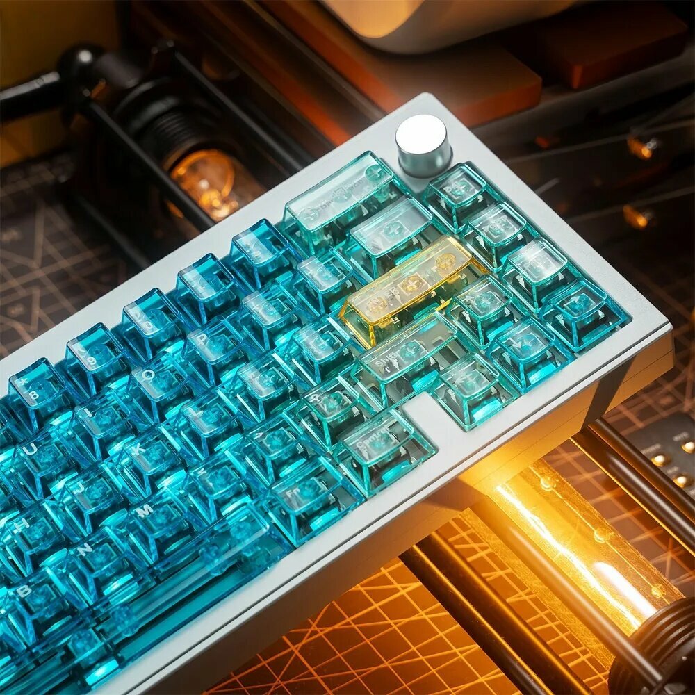 Кейкапы для ПК - Гавайский синий градиент, кристально прозрачные, Cherry профиль, Shine Through, набор для