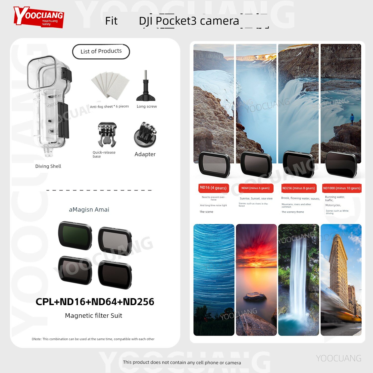 Водонепроницаемый чехол DJI Pocket 3 на 45 м с CPL и фильтрами ND16/64/256 для профессиональной водной съемки