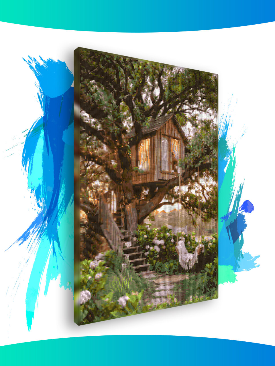 Алмазная мозаика на подрамнике - вышивка Домик на дереве 40 х 60 см