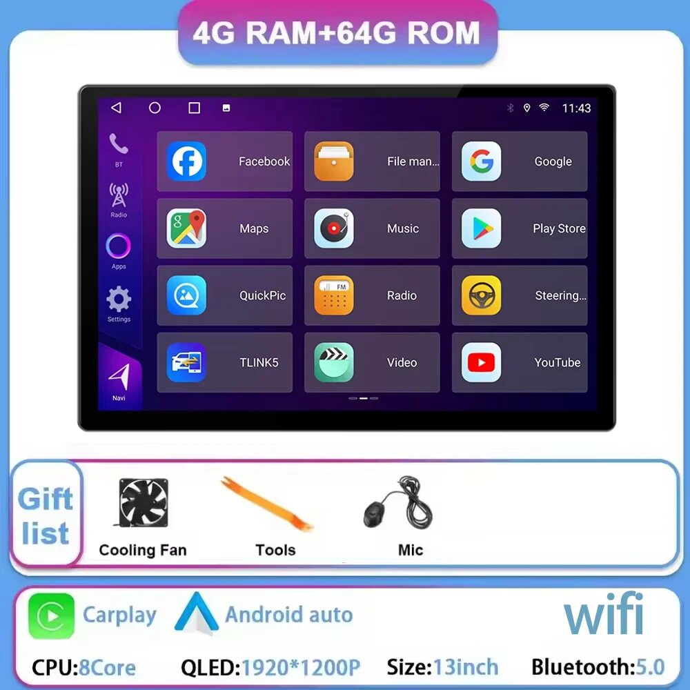 13.1" Android автомагнитола Carplay для Renault Duster/Arkana 4G 64G WIFI