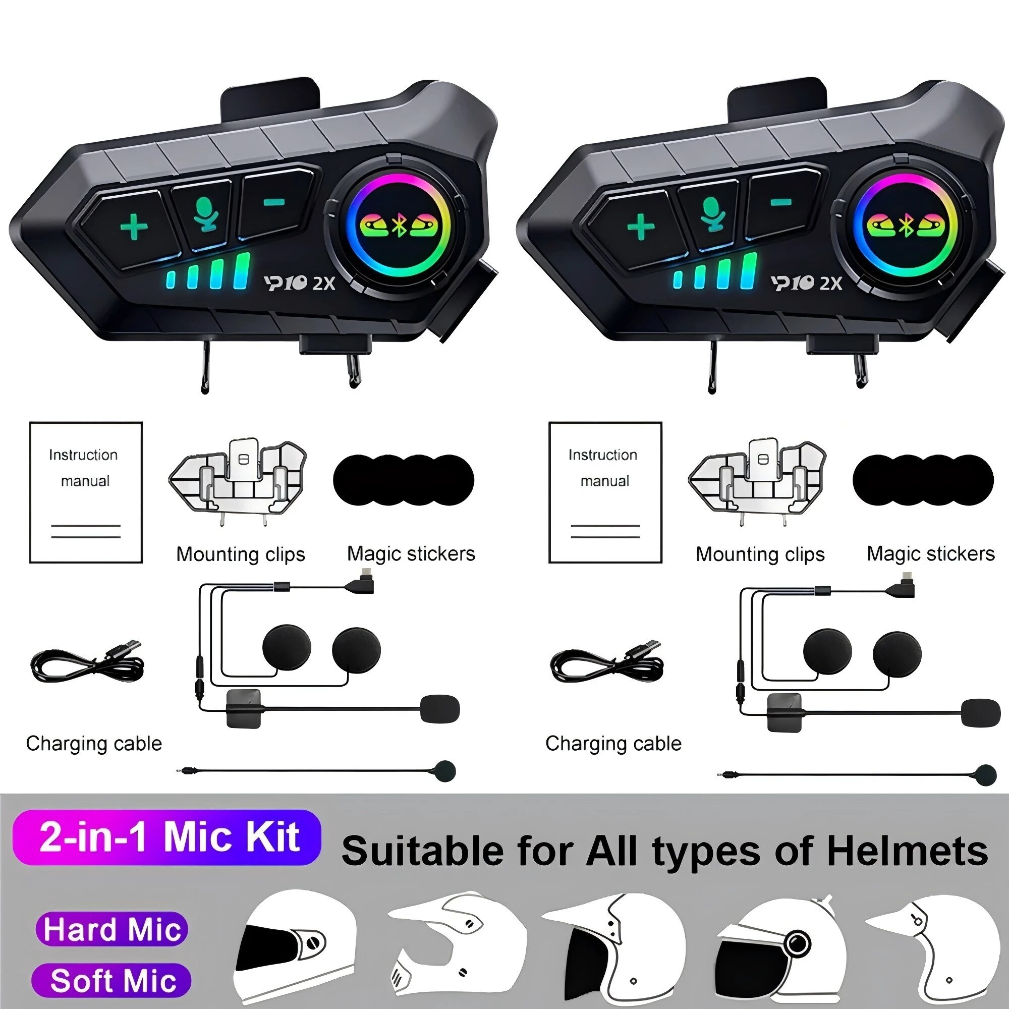 Мотогарнитура Bluetooth 2pcs 2 in 1 Mic