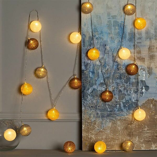 Гирлянда нить Белый теплый с насадками «Клубки кремовые» прозрачная нить, 20 LED, 5м IP20 220 В