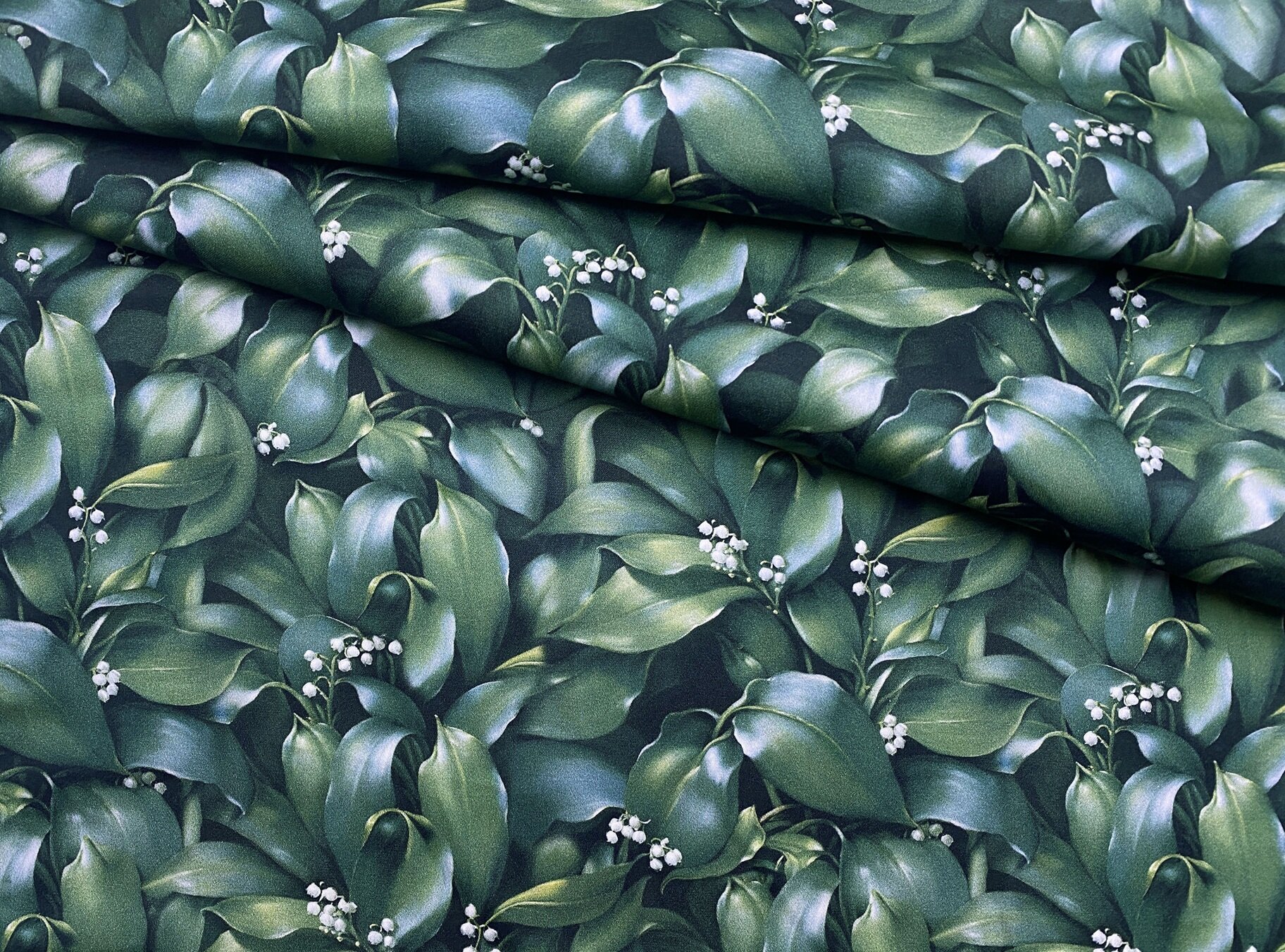 Ткань Хлопок тёмно-зеленого с принтом цветы 14438