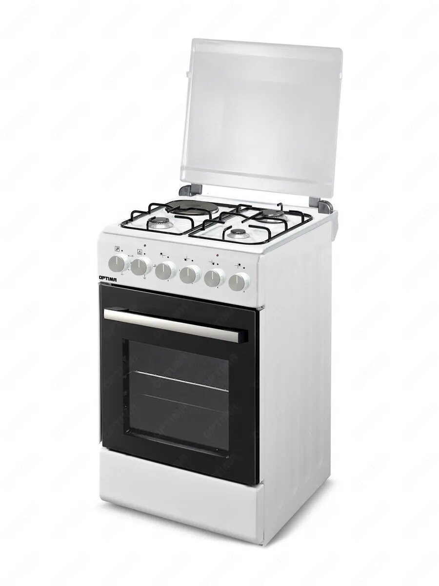 Плита комбинированная OPTIMA FS-1356 (50*60, 3 газ/1 эл. конфорки, эл. духовка, 2600 Вт)