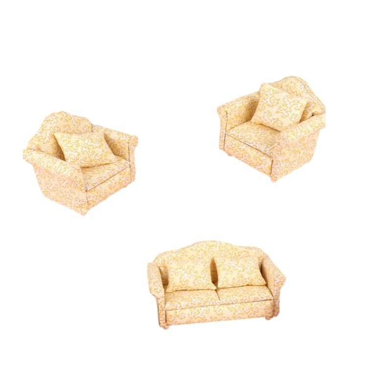 Зеленая деревянная мебель для гостиной в миниатюре в масштабе 1: 12 с отделкой для дома-модели