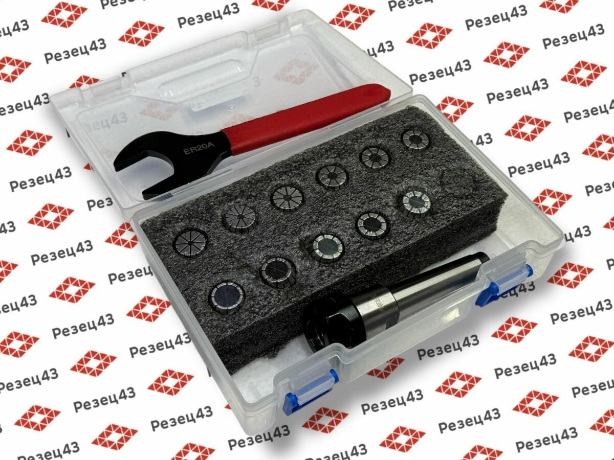 Цанговый патрон Морзе 2 с ключом и набором цанг ER20 в кейсе (MTB2-ER20-11PCS)