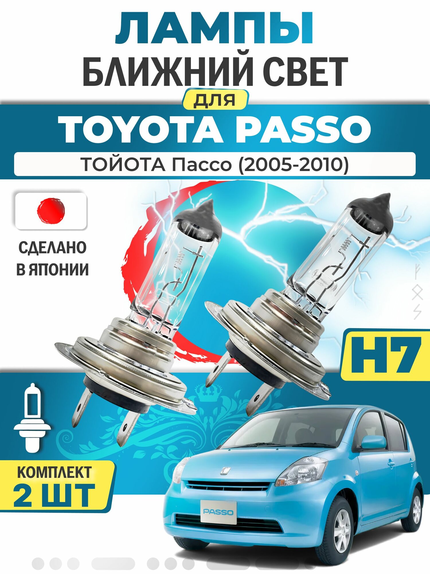 Лампы (2 шт) ближнего света TOYOTA PASSO 2005-2010 / тойота Пассо, LYNXauto (япония)