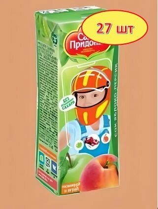 Сок детский "Сады Придонья", Яблоко - Персик, 200 мл. Упаковка 27 шт.