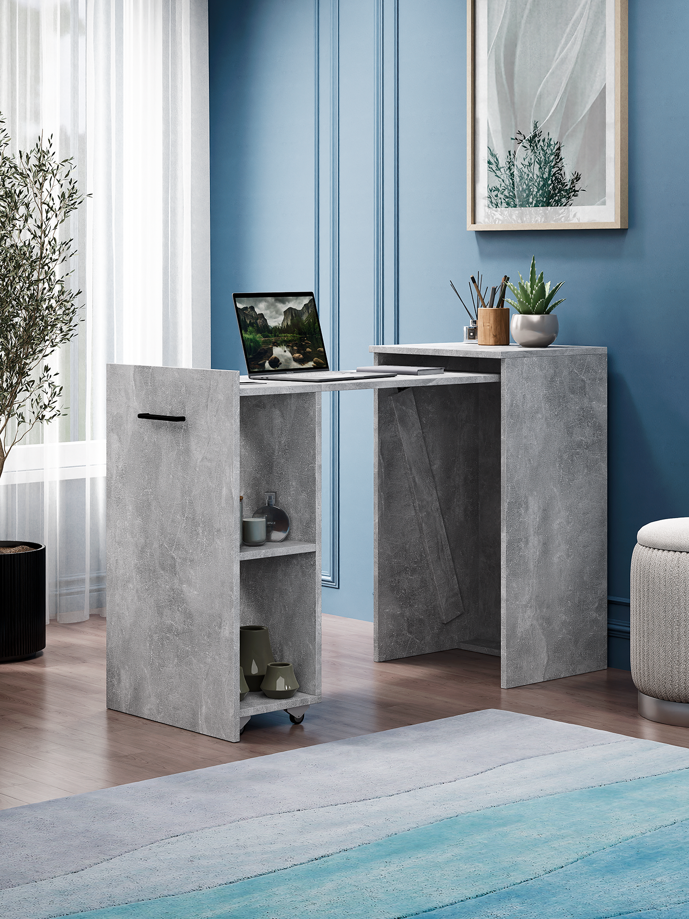 Стол письменный MFMaster "Vitto-300", ЛДСП, с полками, бетон