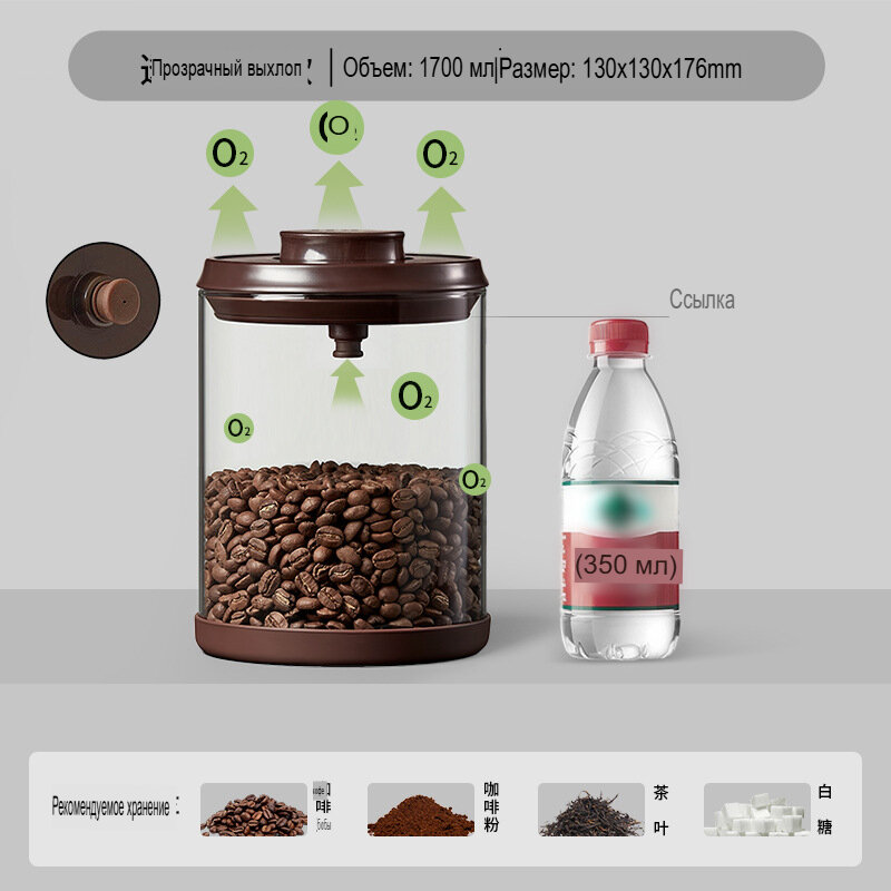 Стеклянная банка для кофе с односторонним выпуском меда, герметично закрытая, 1700 мл