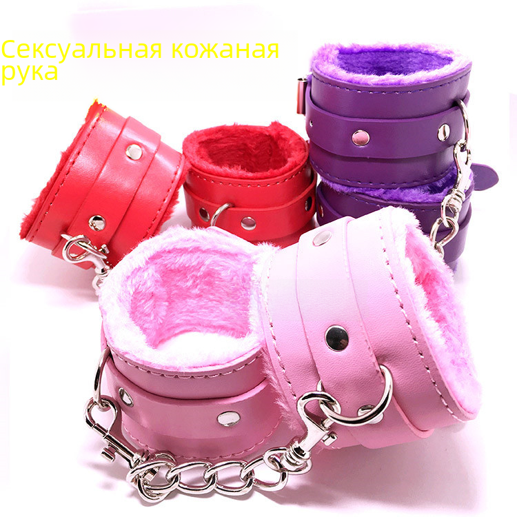 Плюшевые наручники и наручники для лодыжек из кожи, средства для бондажа, игрушки для пар, товары для взрослых. Розовые