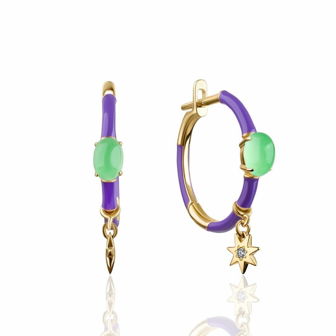 Серьги, желтое золото, 585 проба, родирование, бриллиант