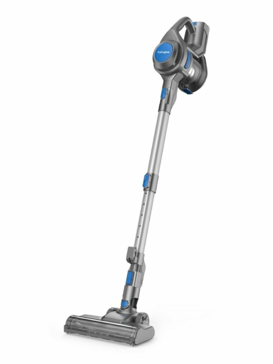 Пылесос для дома вертикальный Karingbee P10, Беспроводной, Подсветка зоны уборки, Объем пылесборника 1.2 л, 3 насадки, Серый/Синий
