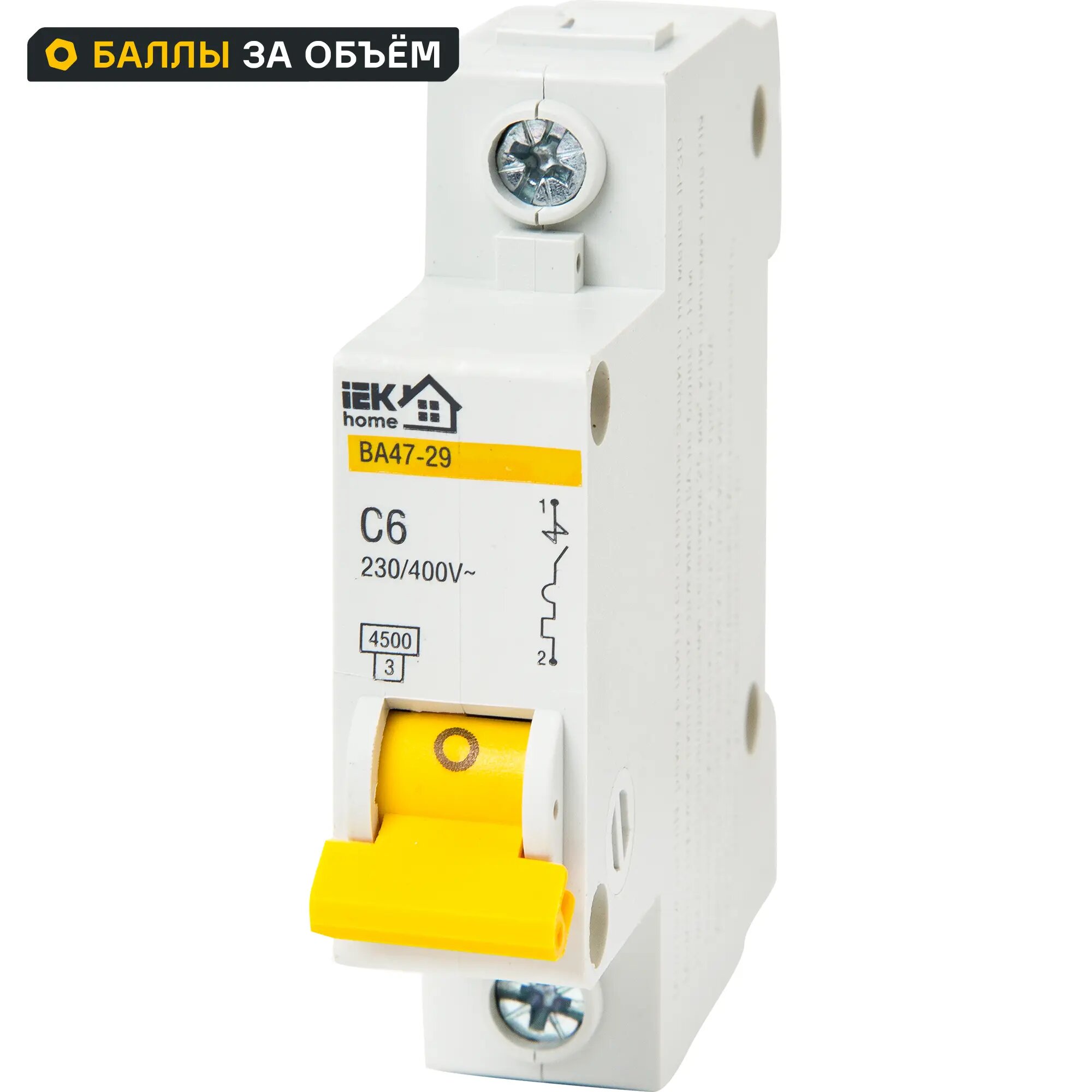 Автоматический выключатель IEK Home ВА47-29 1P C6 А 4.5 кА