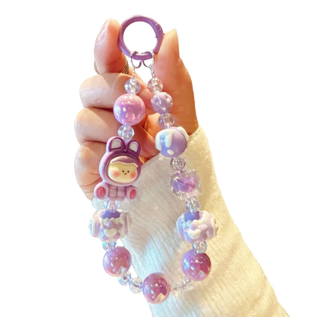 Мультяшная кукла цепочка для мобильного телефона с ручной росписью из бисера брелок для ключей чехол для мобильного телефона подвесная цепочка-фиолетовый