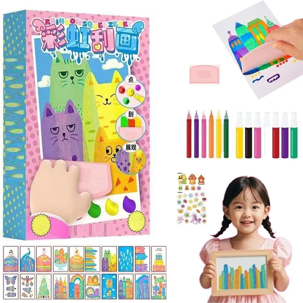 Детский набор для рисования резиновым ракелем, 35 предметов, детский набор для рисования радужными царапинами своими руками