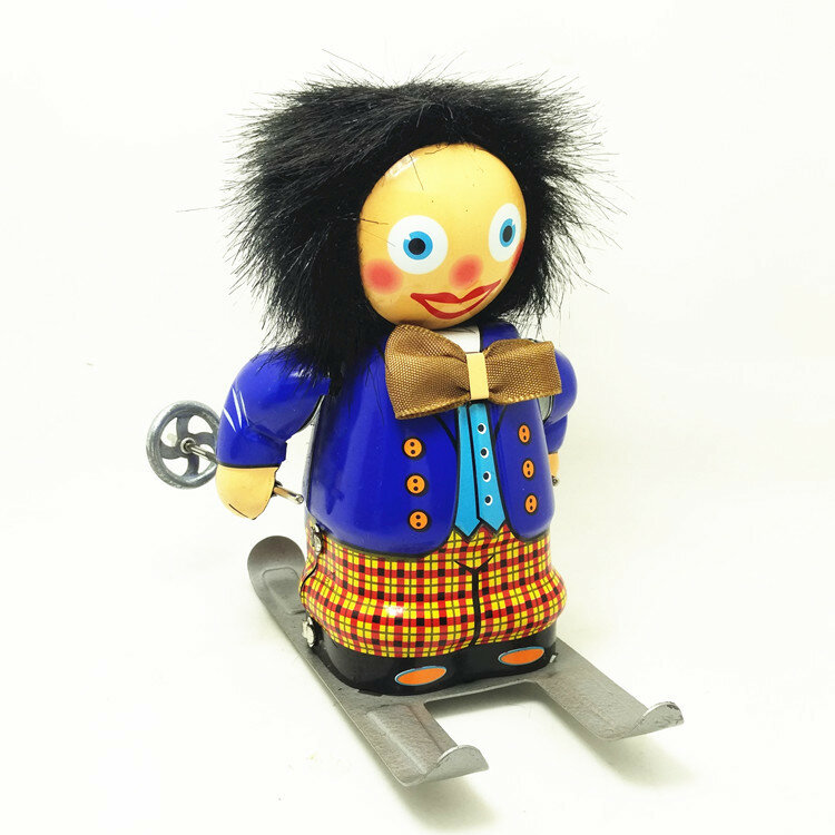 Коллекция для взрослых Vintage ветряная игрушка металл олов перемещающийся лыжа лыжа девушка робот механические часы игрушка живопись модель ребенок подарок Wind Up игрушка (красочный)