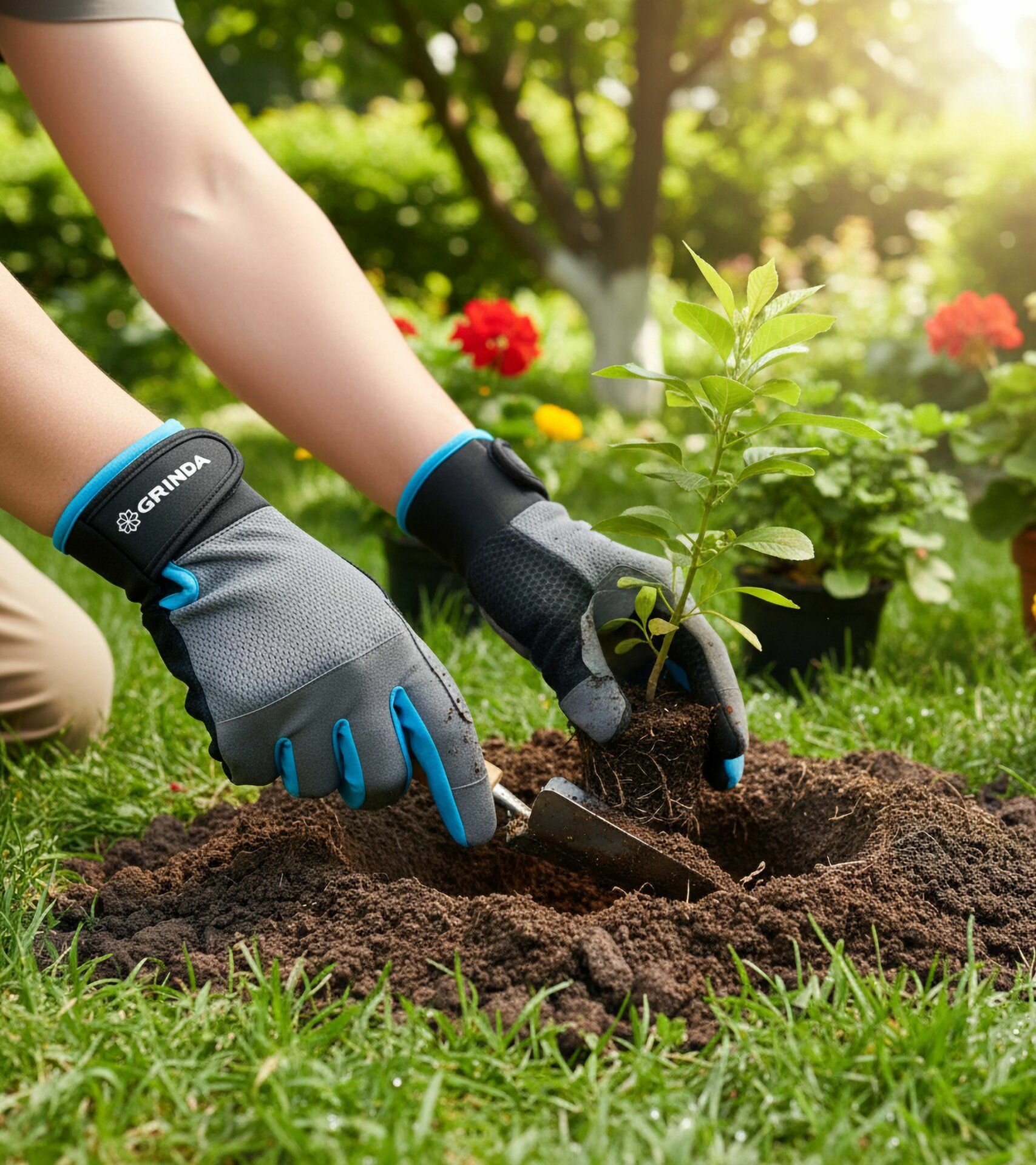 GRINDA FLORA S 7 садовые перчатки из искусственной кожи с усиленным наладонником и кончиками пальцев противоскользящие PRO Line 1138-S